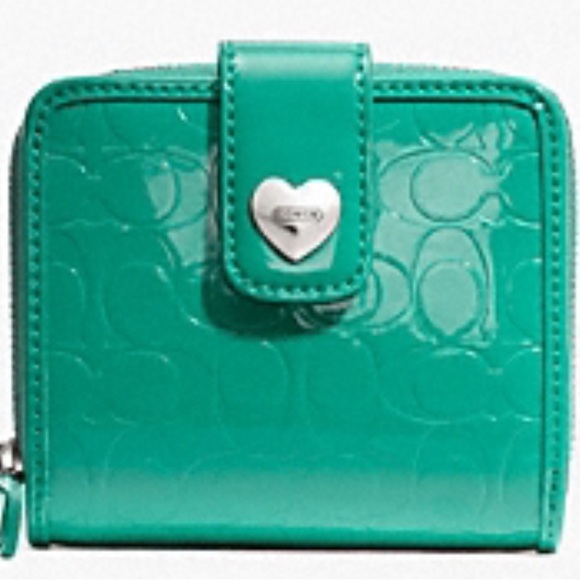 Coach | Bags | Coach Teal Wallet With Heart Clasp | Poshmark